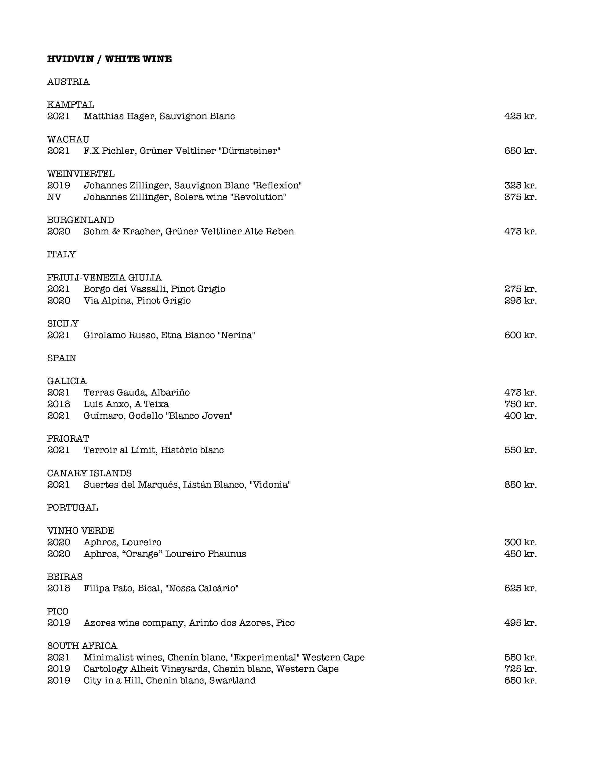 Vinkort - Hotel Siemsens Gaard Bornholm